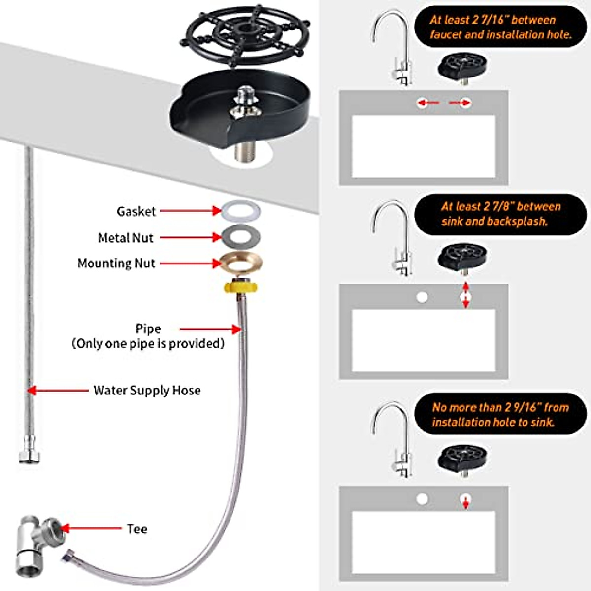 Genround Glass Rinser, Easy to Install Bottle Washer, Stainless Steel Glass Rinser for Kitchen Sinks, Bar Glass Rinser for Red Wine Glass Wash, Kitchen Sink Accessories, Automatic Flushing Device