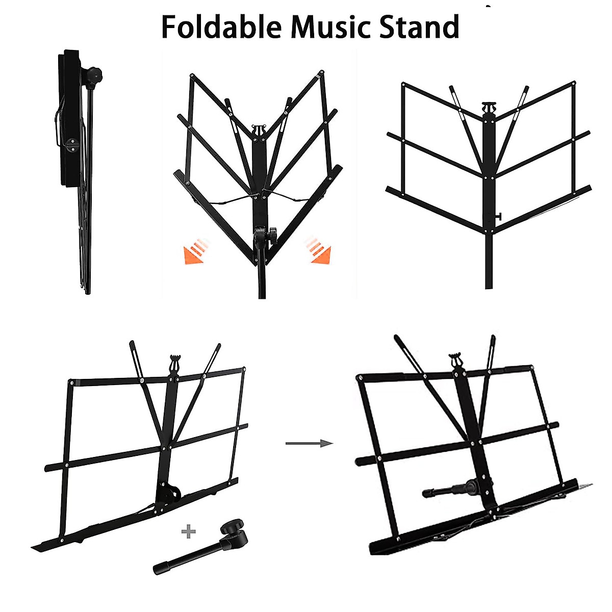 EASTROCK Folding Music Sheet Stand 2 in 1 Dual-Use Portable Foldable Music Stand Desktop Book Stand with Carrying Bag, Lightweight Metal Music Stand Holder Suitable for Instrumental Performance
