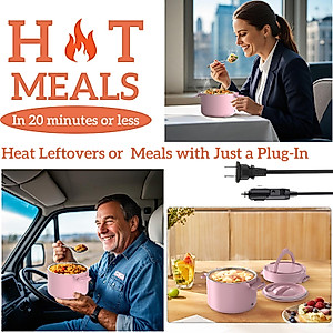 CDBEEE Electric Lunch Box for Adults,33 oz Lunch Warmer 100W Heated Lunch Box 12/24/110V Leak-proof,Portable Food Warmer for Work,Travel, home,Office,On-the-Go,Lonchera Eléctrica Portátil (Pink)