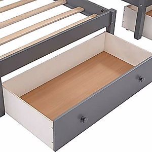 Wood Triple Bunk Bed,Triple Bunk Bed, Full Over Twin & Twin Bunk Bed with Drawers,Frame with Guardrails and Ladder for Kids, Teens, Adults, Space-Saving Design (Gray with Drawers)