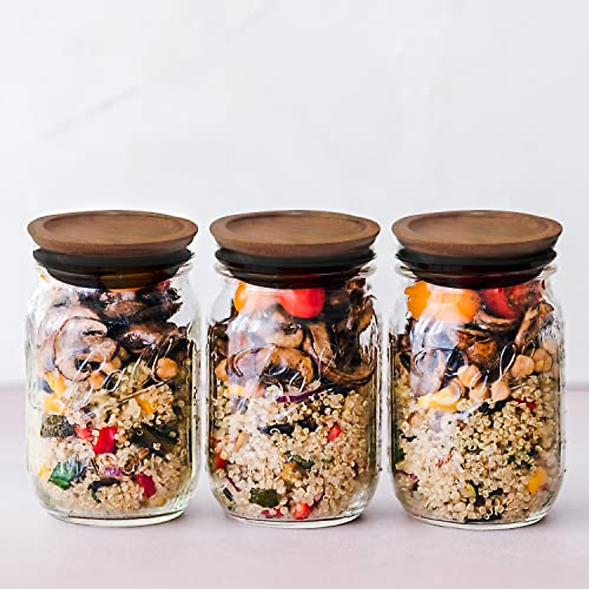 6 Pack Mason Jar Lids wide Mouth，Acacia Wood Ball Regular Mouth Lids，Reusable Mason Jar Lids With Food Grade Material Silicone Sealing Rings,Jar Wooden Storage Lids, regular, Brown…（86mm）