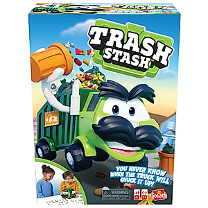 Goliath Trash Stash Game - Fill Trashcan, Watch It Dump Into Garbage Truck Or Truck Chucks It Up - No Reading Required, Ages 4 and Up, 2-4 Players , Green