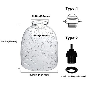 4 Pack Clear Seeded Glass Replacement Shades Covers for Ceiling Fan Light Fixtures Pendant Lighting Chandelier Vanity Light Kitchen Island Light, 2-1/8" Fitter, 5.47" High, 4.76" Diameter