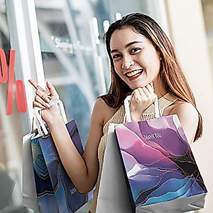 Homeadow Bags - 50 Pcs Thank You Gift Bags, Medium (10"x8"), Paper Shopping Bags For Boutique, Bulk Kraft Paper Bags with Handles, Wedding Favor, Retail Shopping Goody Bags – Pink Blue Flower with Golden Lines