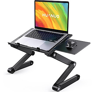 HUANUO Adjustable Laptop Stand, Laptop Desk for up to 15.6" Laptops, Portable Laptop Table Stand with 2 CPU Fans, Detachable Mouse Pad, Ergonomic Lap Desk for Laptop, TV Bed Tray, Standing Desk