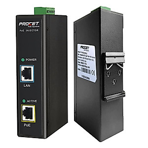 PROCET DIN Rail PoE Injector 30W Industrial IEEE802.3at/ PoE+ Power Injector, 6KV Surge Protection, Wide Working Temperature -40℉ to 149℉, PT-PSE105G-E