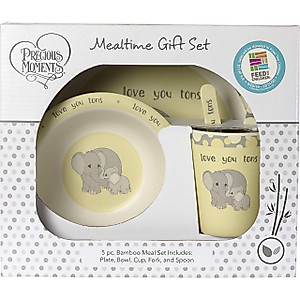 Precious Moments Love You Tons Elephant Bamboo Toddler Mealtime Feeding and Dinnerware Set of 5, 182418