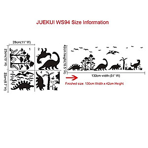 Large Size (51"X 16.5") Wall Decal Sticker Dinosaur Animal Forest Tree Bird Home Decor Bedroom Living Room Jurassic Park Dino Decals Nursery Wall Art Poster WS94 (Black)