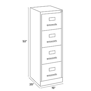 Pemberly Row 4 Drawer 25" Deep Letter File Cabinet in Black, Fully Assembled