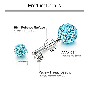 FIBO STEEL 5 Pcs 14G Stainless Steel Belly Button Rings Navel Barbell Body Jewelry Piercing P