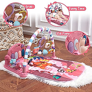 PWTAO Baby Play Mat Baby Musical Activity Gym Mat Kick and Play Piano Gym Early Development Activity Centers with 5 Hanging Toys Boy & Girl Gifts for Newborn Baby 0 to 3 6 9 12 Months