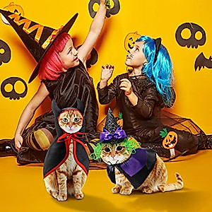 4 Pcs Halloween Pet Costume Cat Dog Wizard Costume Vampire Devil Cloak with Hat Bat Wings Wizard Hat Devil Cloak Cat Small Dogs Outfits for Halloween Party Pet Cosplay