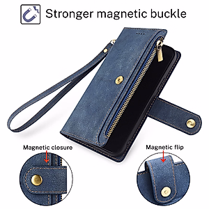 Antsturdy Compatible with Motorola Moto G Power 5G 2023 case Wallet with Card Holder for Women Men Phone case RFID Blocking PU Leather Flip Cover Strap Zipper Credit Card Slots,Blue