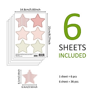 QUCHENG Boho Wall Decal Star Stickers Kids Toddler Bedroom Removable Stickers Decor Nursery Livingroom Vinyl Waterproof Wall Decoration 6 Sheets