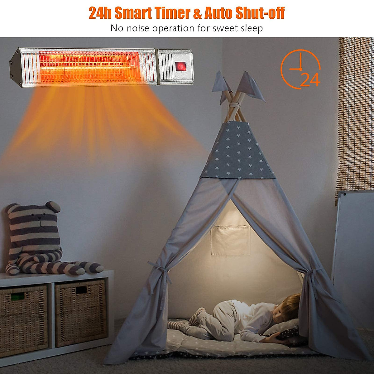 Tangkula 1500W Wall Mount Patio Heater, Indoor/Outdoor Infrared Heater w/Remote Control, 24h Timer, 9 Adjustable Temperature & Auto Shut-off, Infrared Outdoor Heater for Backyard, Garage, Office