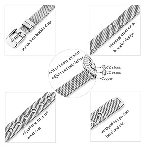 COTTVOTT Women Charms Initial 26 Letters Alphabet Bracelet Bangle Stainless Steel Mesh Belt Buckle Bracelets (Bracelet C-Silver Color)