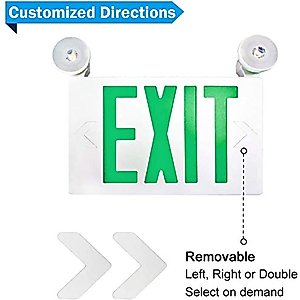 EXITLUX 2 Pack Green Led Exit Sign with Emergency Lighting Battery Backp -Two LED Adjustable Head -120V/277V-UL Listed-Exit Lighting -Dual LED Lamp ABS Fire Resistance for Power Failure.