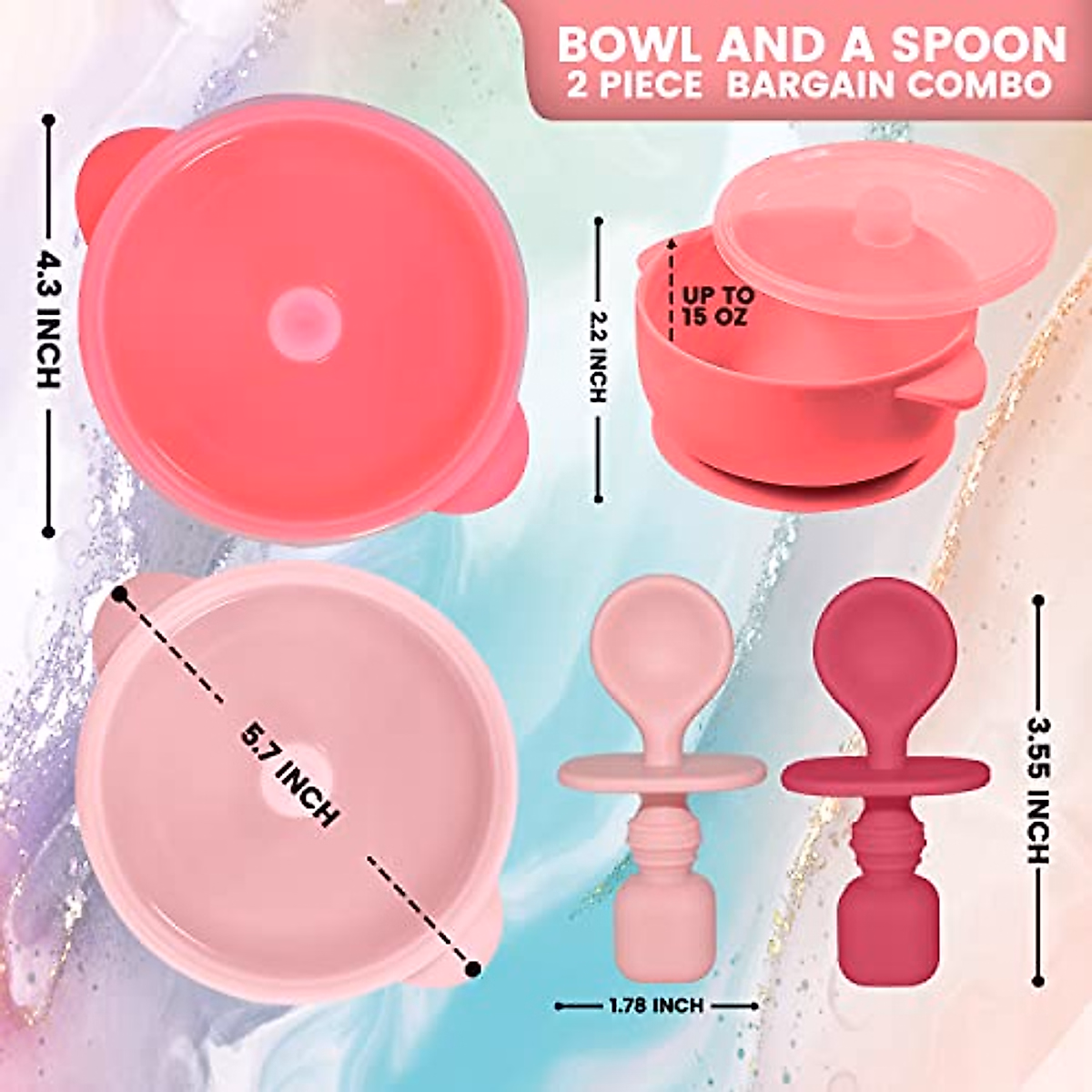 Sperric Silicone Suction Baby Bowl with Lid - BPA Free - 100% Food Grade Silicone - Infant Babies and Toddler Self Feeding (light/Dark Pink)