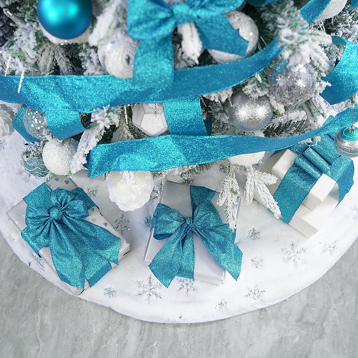 HUIHUANG Turquoise Christmas Ribbon 2-1/2" Sparkle Metallic Glitter Wired Ribbon for Tree, Bows Making, Wreath Supplies, Gift Wrapping, Garland, Home Decor, Crafts -10 Yards