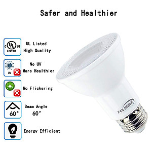 Hanway Recessed Daylight LED Light Bulbs Dimmable Energy Efficient 5000K Par Lamps with 9W(90Watts) E26 Base Indoor Outdoor Par20 Flood Lights Bulbs White Light 6 Pack