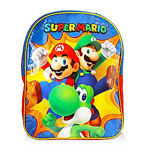 Mario Shop Super Mario Backpack for Boys - 15inch Mario Backpack Bundle with Stickers and More (Mario and Luigi Backpack)