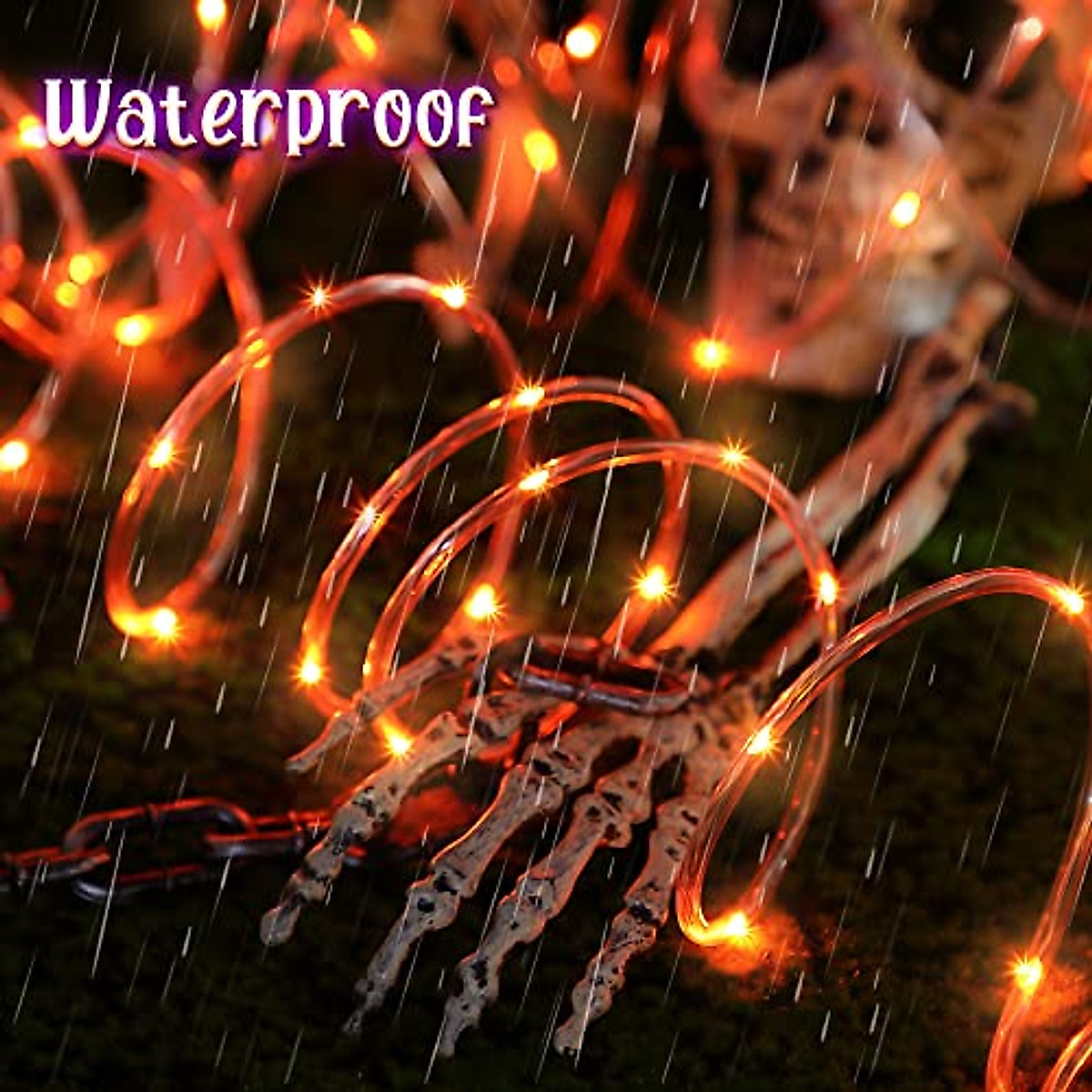 Solar Halloween Rope Lights Outdoor, 2 Pack 33 ft 100 LED 8 Modes Solar Orange Purple String Lights, Solar Powered Waterproof Tube Lights for Halloween Tree Garden Fence Yard Party Outdoor Decorations