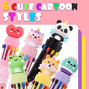 YOYTOO Multicolor Ballpoint Pen 0.5mm, 10-in-1 Colored Retractable Animal Ballpoint Pens for Office Back to School Supplies Students Children Gift, 6 Count