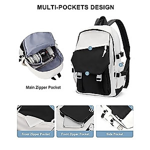 coowoz School Bag Lightweight Casual Daypack College Laptop Backpack for Men Women Water Resistant Travel Rucksack for Sports High School Middle Bookbag for girls(Black white)