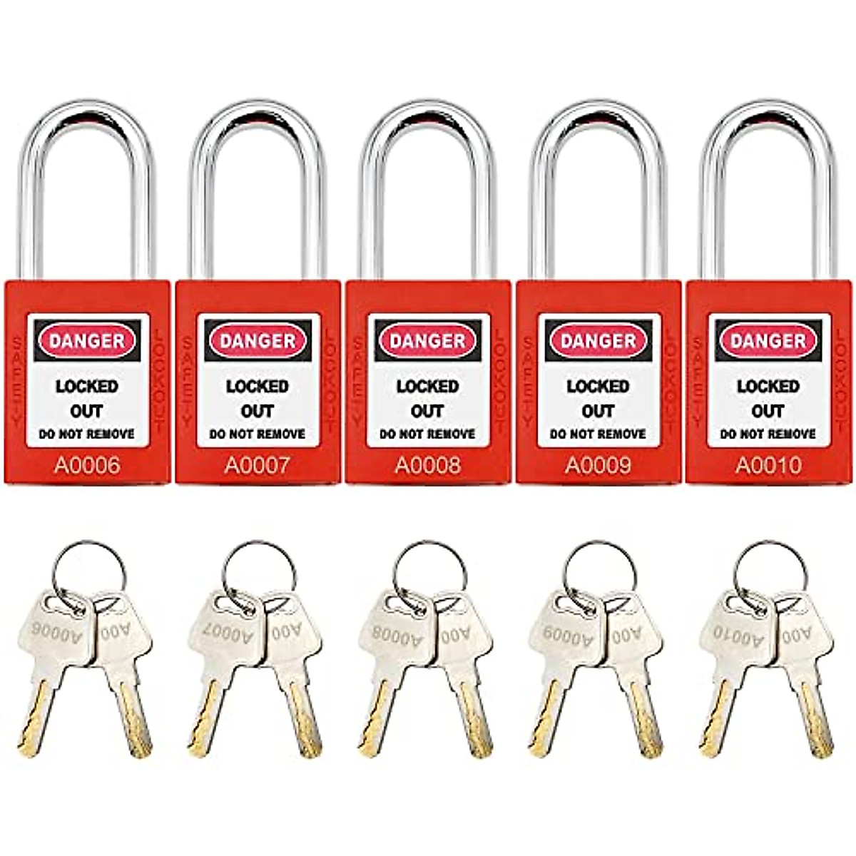 SAFBY 10 Keyed Different Lockout Tagout Lock - Loto Safe Padlocks for Lock Out Tag Out Stations and Devices (Red, Key Different)
