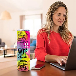 Sarcastic WTF Insulated Skinny Tumblers Cup Coffee Mug with Lid Funny 20oz Reusable Stainless Steel Water Bottle for Hot & Cold Drinks Tea Cup Iced Coffee Travel Mug(Pack of 1)