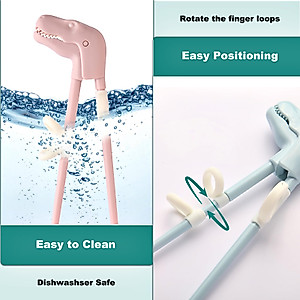 Kids Training Chopsticks, ChaLeeMOO Reusable Dinosaur Trainer Chopsticks Helper Set, Cute T-Rex Kids Utensils, Both for Right-handed and Left-handed Also Great for Adults to Use, 3 Pairs BPA Free