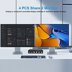 4 Port KVM Switch Dual Monitor Displayport 4K 60Hz, KVM Switch 2 Monitors 4 Computers with 4 USB 2.0 Hub, Dual Monitor Displayport KVM Switch Keyboard Mouse Switcher
