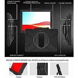 Surface Pro X Case - 360 Degree Rotating Stand Hand Strap Shoulder Strap Pen Holder Heavy Duty Full Body Shockproof Impact Resistant Rugged Drop Protective Case for Surface Pro X 13 2021/2020/2019