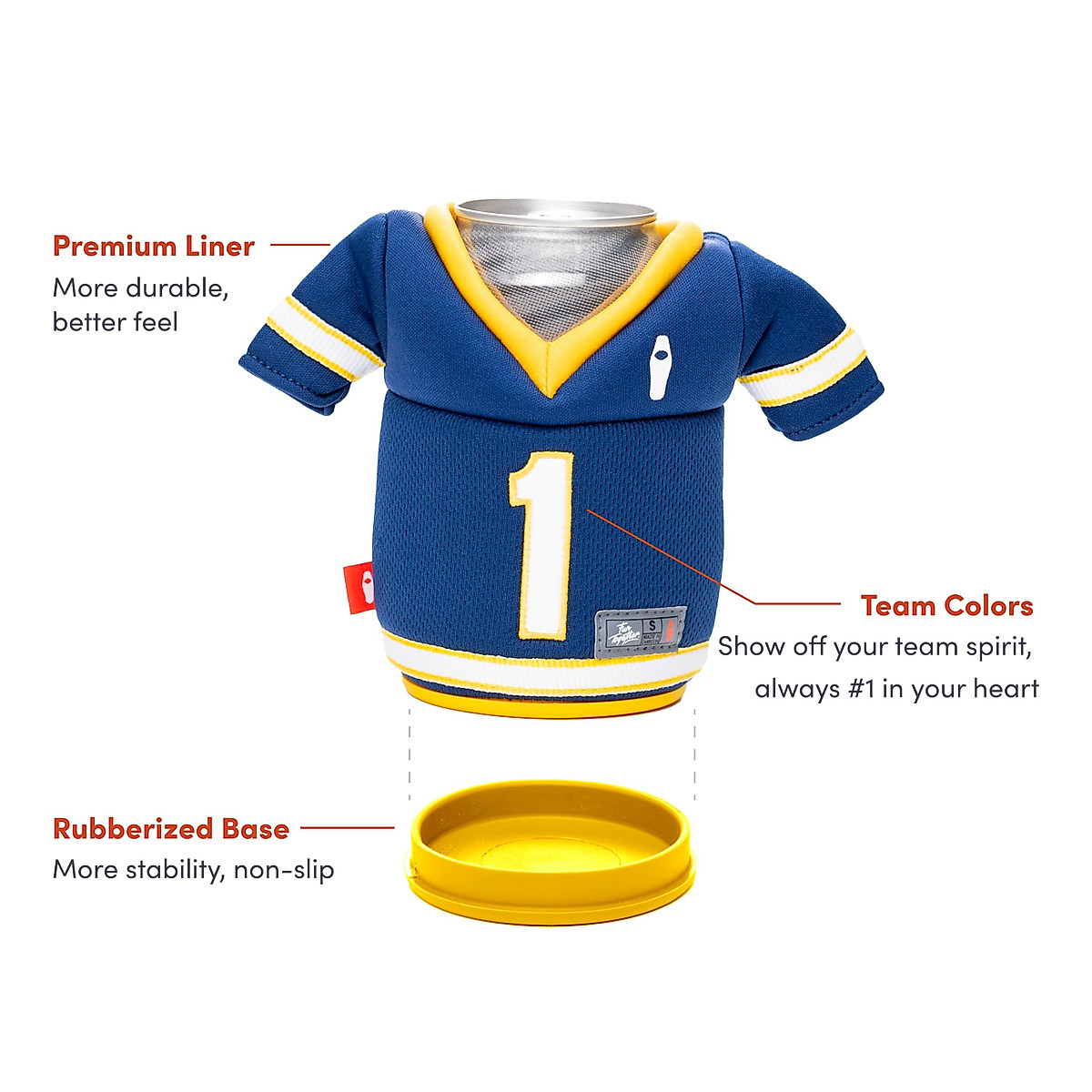 Puffin - The Gridiron Jersey - Insulated 12 oz Can Cooler I Beer Bottle & Soda Can Insulator, Keep Drinks and Beverages Cold (Risky Red/Sandy White)