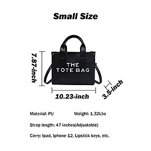 NEGBIU Tote Bags for Women, Leather Mini Tote Bag with Zipper, Shoulder/Crossbody/Handbag（10.2 * 7.8 * 3.5in (Black)