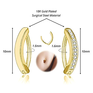 SHINYY 2 Piece Belly Button Ring for Women Surgical Steel Cubic Zirconia Navel Clicker Body Piercing Jewelry for Girls (Gold)