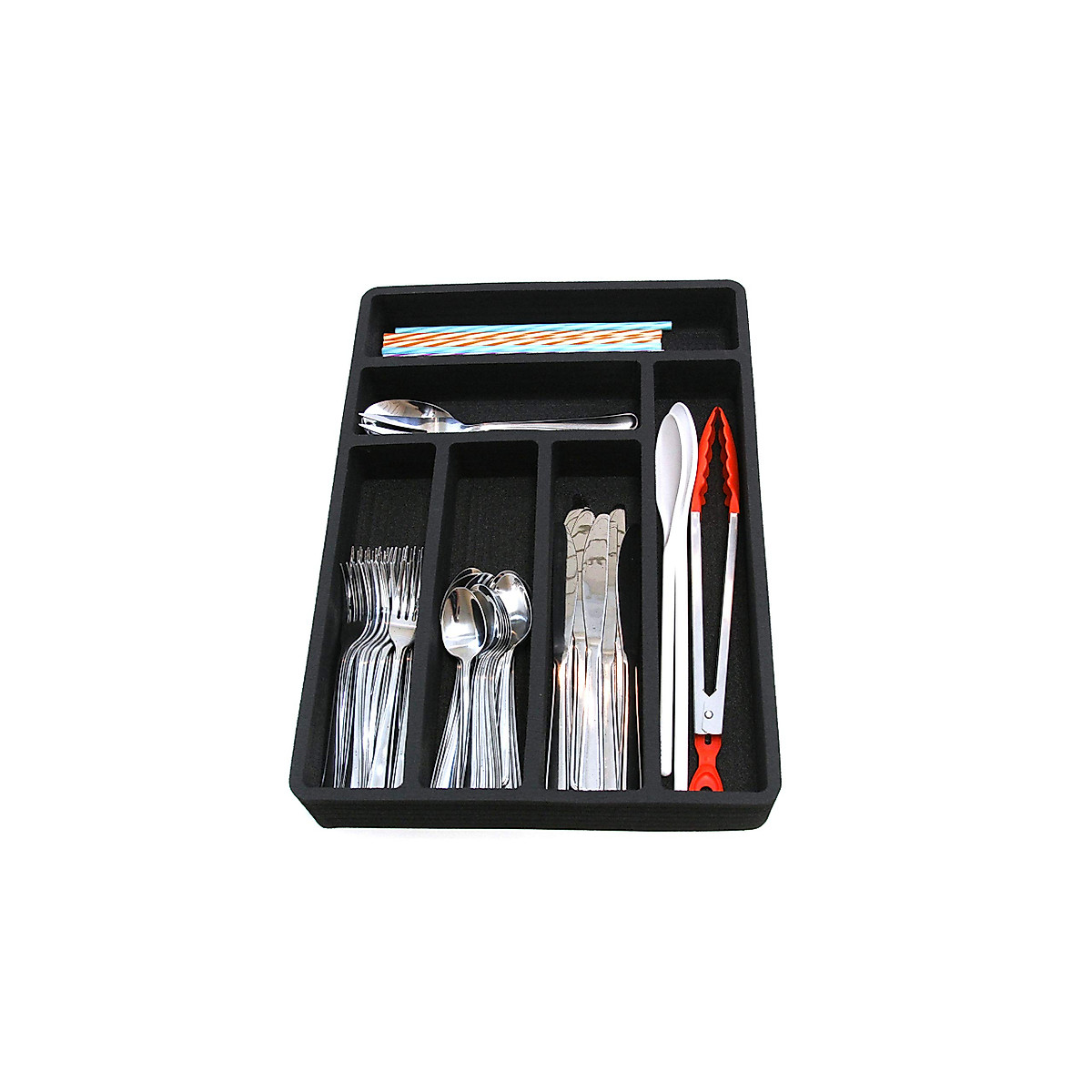 Polar Whale Flatware Silverware Drawer Organizer Premium Dividers for Cutlery Forks Knives Spoons Serving Utensils Non-Slip Waterproof Tray Insert 12.75 X 18 Inches 6 Slot Extra Deep