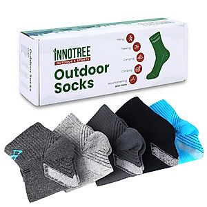 innotree 5 Pack Men's Cushioned Hiking Walking Running Socks,Moisture Wicking Multi Performance Quarter Crew Athletic Cotton Socks