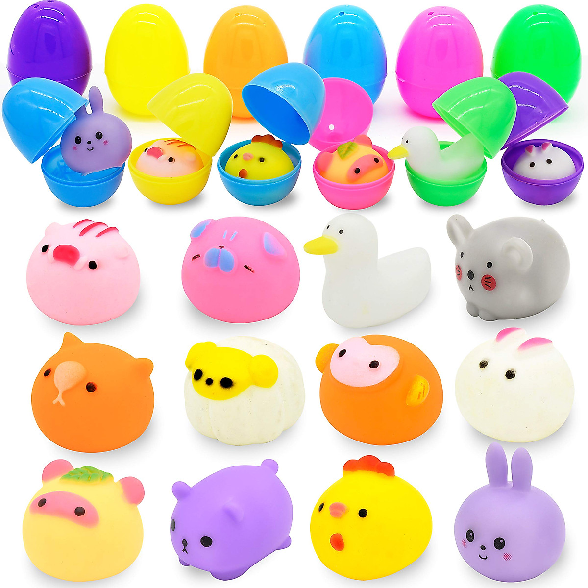 JOYIN 12 Pcs Pre-Filled Easter Eggs with Assorted Bath Toys for Kids Including Duck,Monkey,Rabbit,Animal Bath Toys Filled Eggs,Easter Eggs Hunt, Easter Basket Stuffers, Easter Eggs Fillers