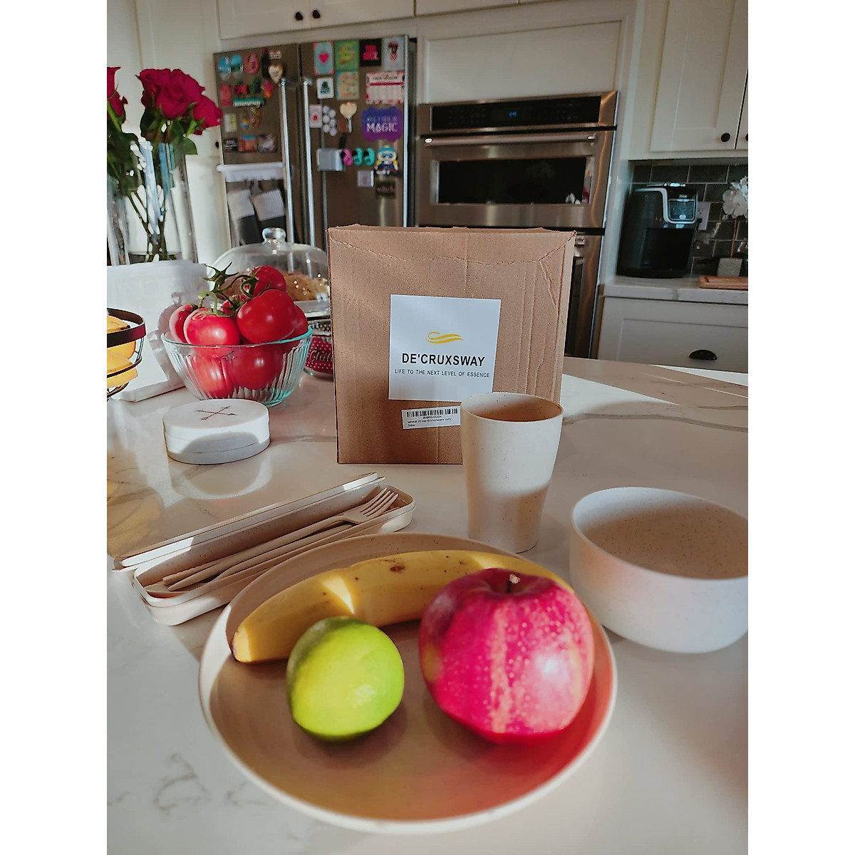 28-Piece Wheat Straw Dinnerware Set - Lightweight, Microwave & Dishwasher Safe - Perfect for Camping, Picnics & Everyday Use