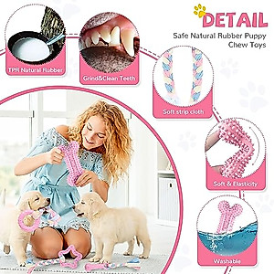 BAEJMJK 6 Pack Puppy Teething Toys Pink Small Breed Dog Chew Toys with Rope Cute Soft Rubber Puppy Toys Set for Cleaning Teeth Interactive Pet Doggy Bone Toys