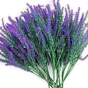 AUEAR, Artificial Lavender Flowers Plants Fake Shrubs Greenery Bushes Faux Plastic Purple Flower for Bouquet Home Wedding Garden Kitchen Indoor Outdoor Decor (12 Pack)