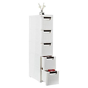 Flulep 5 Drawers Large Storage Carts, Mobile Cabinet with Wheels, Rolling Cart Organizer Narrow Slim Container Storage Cabinet for Bathroom, Bedroom (5 Drawer, with Wheels)