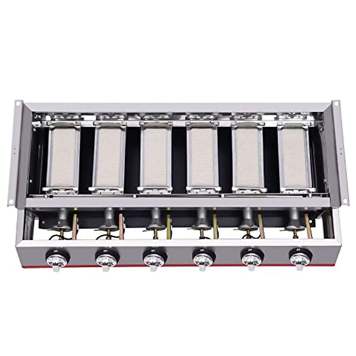 Portable Gas Grill - 6-Burner, 2800Pa Propane Tabletop Burners, Stainless Steel, Used to Grill Various Foods, Camping Cooking - 6 Burners & Switches