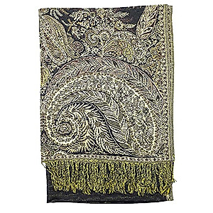 Achillea Luxurious Big Paisley Jacquard Layered Woven Pashmina Shawl Wrap Scarf Stole (Black)