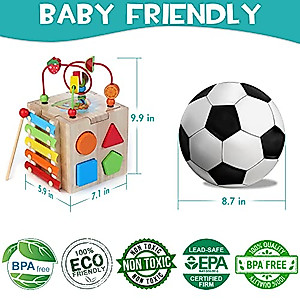 HELLOWOOD Wooden Activity Cube, 8-in-1 Montessori Toys Gift Set for 12+ Months Boys & Girls, Educational Learning Toys for Toddlers Age 1-2, One Year Old Baby Birthday Gifts, Bonus Sort & Stack Board