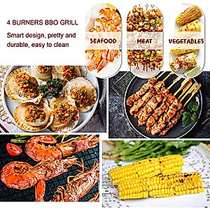 ZHIRCEKE Stainless Steel 4 Burners Gas Stove BBQ LPG Grill - Portable Tabletop Barbecue Gas Grill for Picnic Camping Festival Garden