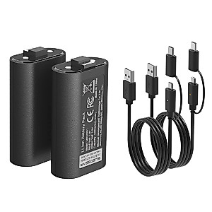 ElecGear Lithium ion Battery Pack for Xbox Wireless Controller, 2X 1200mAh Li-ion Rechargeable Battery for Xbox Series X/S, Xbox One Video Game Controller with 2X Play and Charge USB Cable