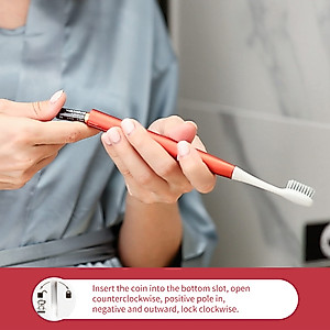 Flexforce AAA Battery Powered Sonic Toothbrush, 2 Replaceable Toothbrush Heads, Metal Aluminum Toothbrush Handle, for Kids and Adults, 2 Minute Timer, V1 Electric Toothbrush, Red