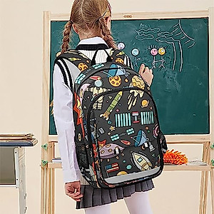 Glaphy Outer Spaceship Rocket Cartoon Backpack School Bag Lightweight Laptop Backpack Student Travel Daypack with Reflective Stripes